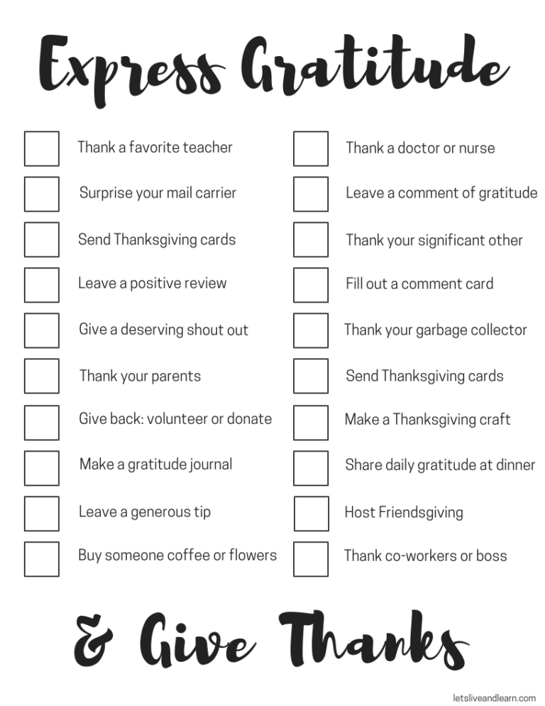 20 Ways to Give Thanks and Express Gratitude (with free printable ...