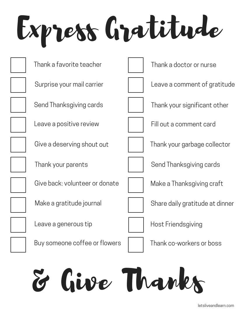 20 Ways to Give Thanks and Express Gratitude (with free printable ...